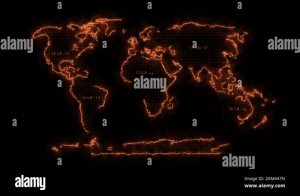 Earth map in burning flames. World outline with fire effects. Covid 19 ...