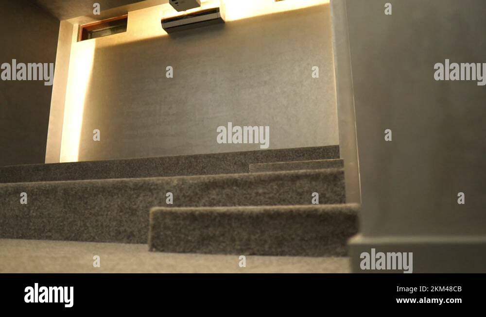 Pan Left Reveal Of Empty Luxury Home Cinema Room. Low Angle, Looking Up ...