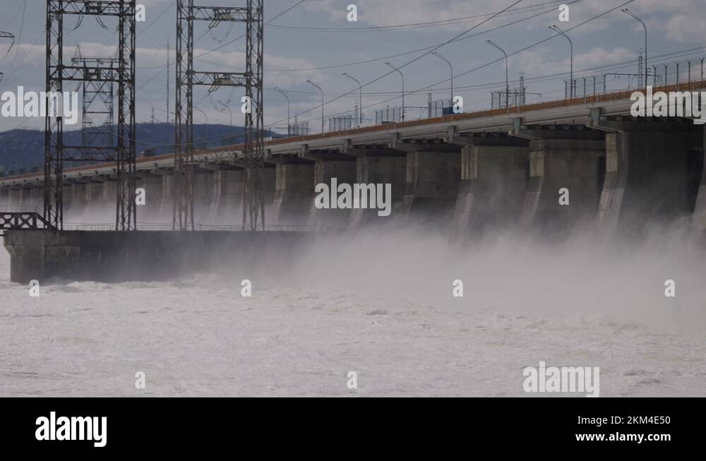 Hydroelectric power station on the Volga river. Large-scale ...