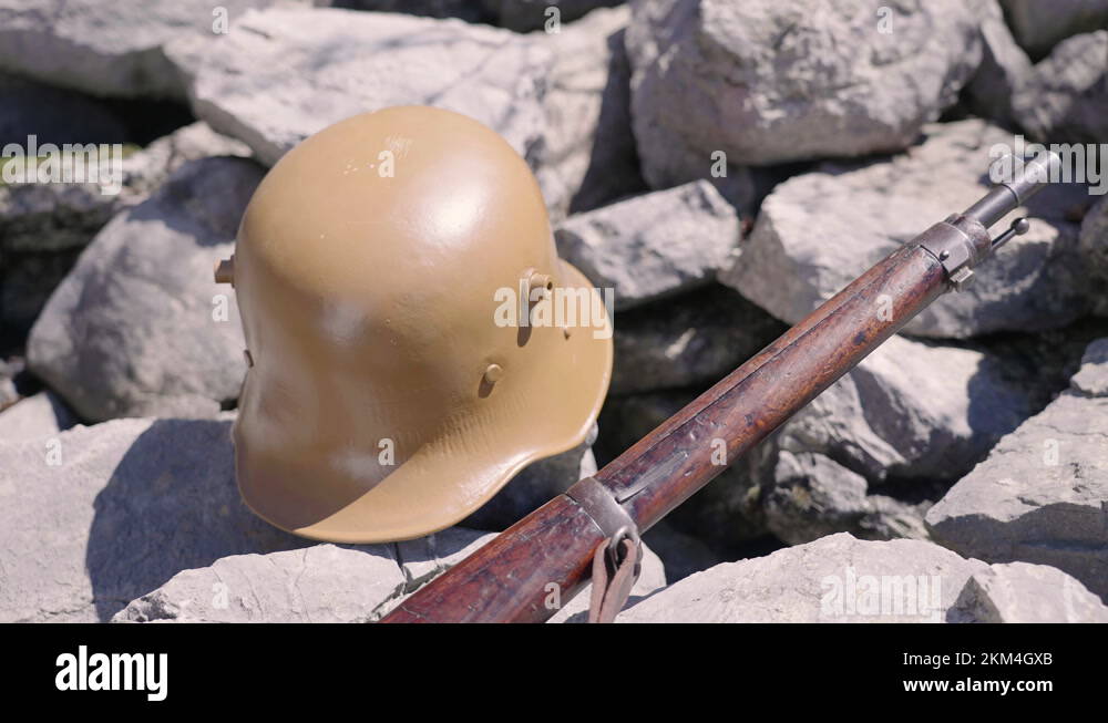 Austro-Hungarian soldier helmet and rifle picked up 4K Stock Video ...