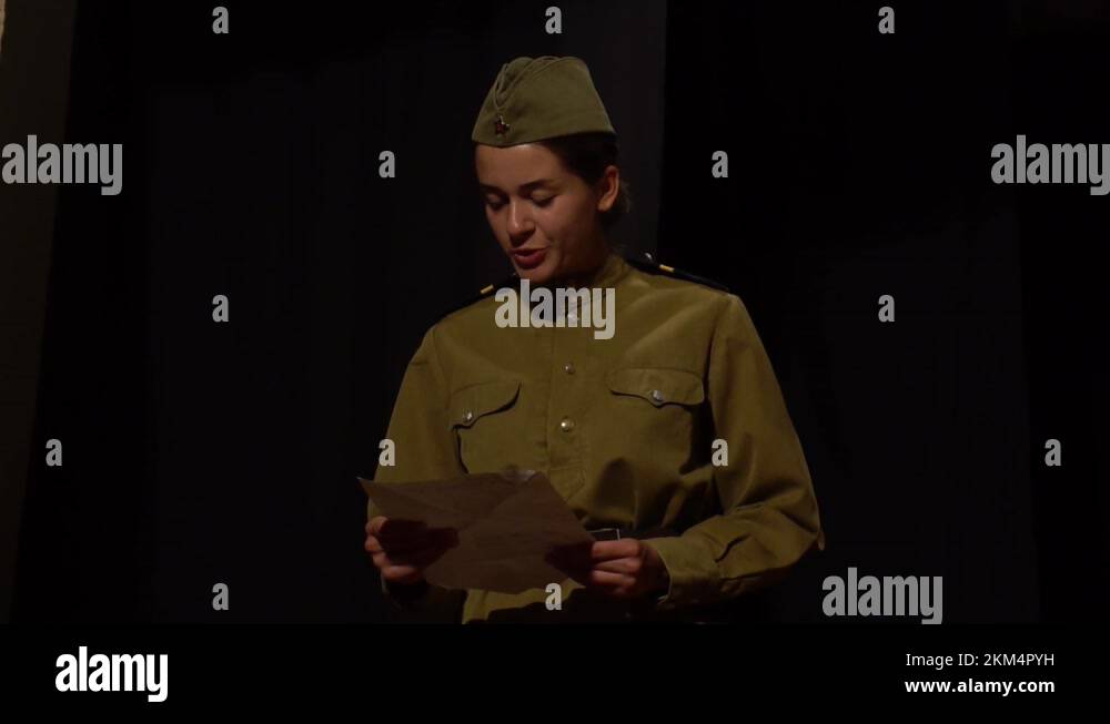 Actress in military uniforms of the Soviet army of World War II play ...