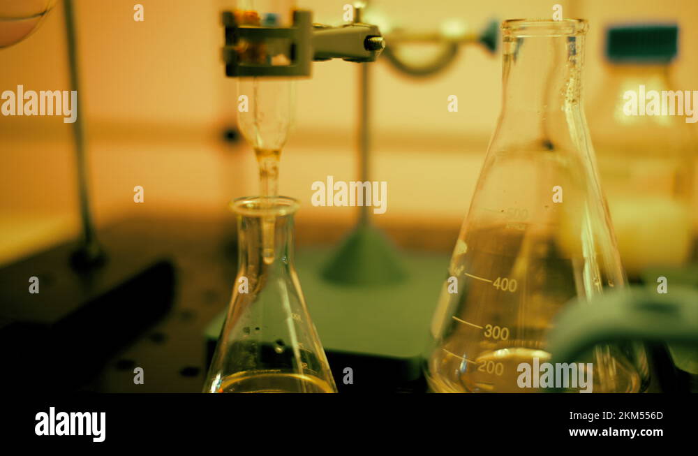 Chemical laboratory with flasks and test tubes. Chemical process with ...