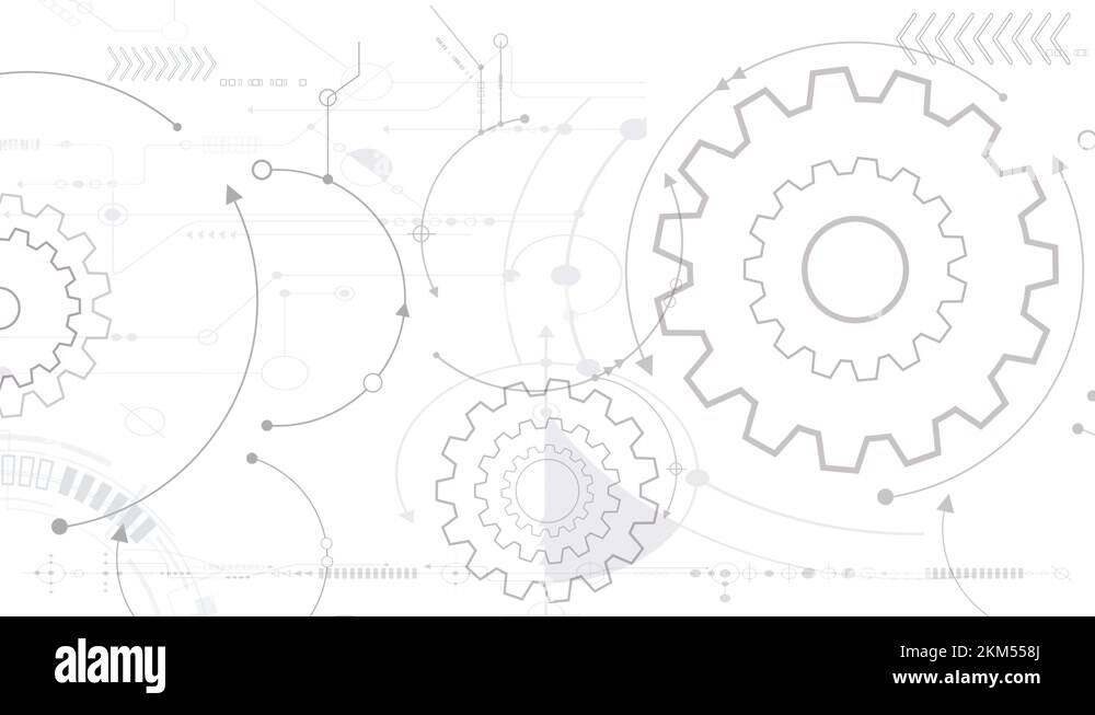 Engine gears wheels rotating animation on blueprint background. Working ...