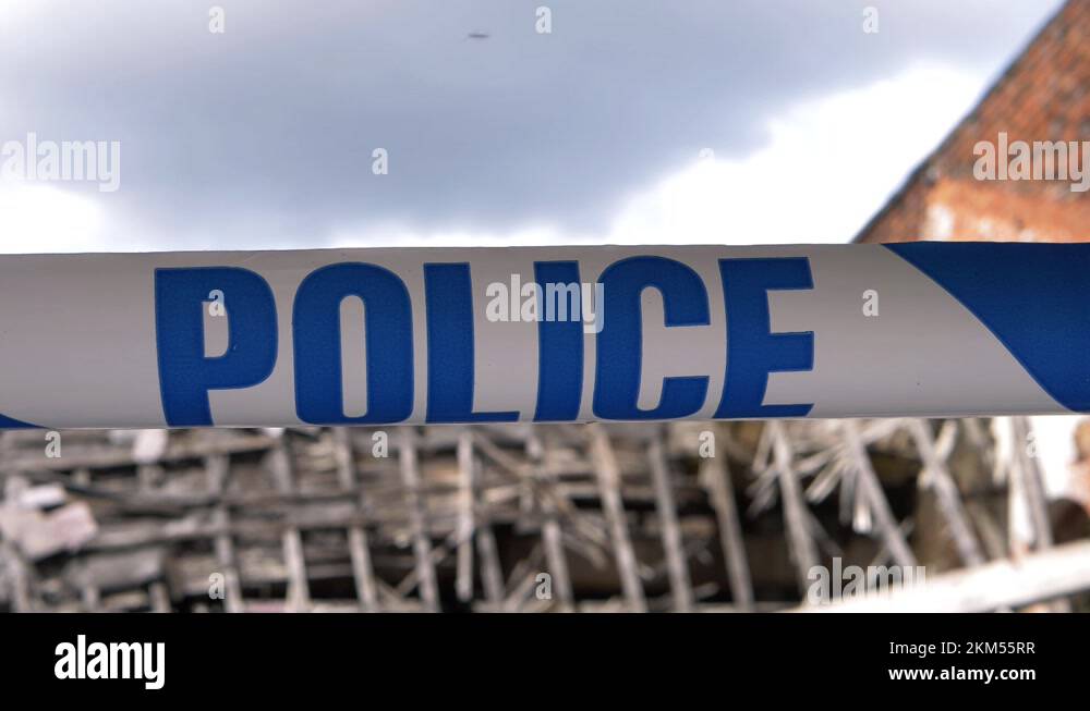 Crime scene with police tape after building explosion Stock Video ...