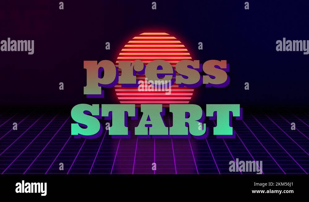 VHS retro animation with text press start. Text press start makes ...