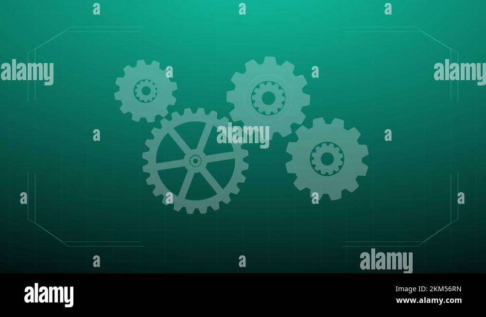 rotation of steel gears technology industrial work. teamwork business ...