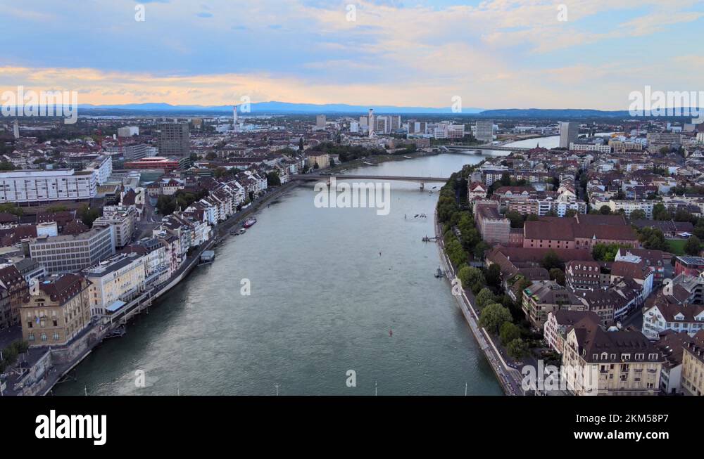River Rhine in the city of Basel Switzerland - aerial view in the ...