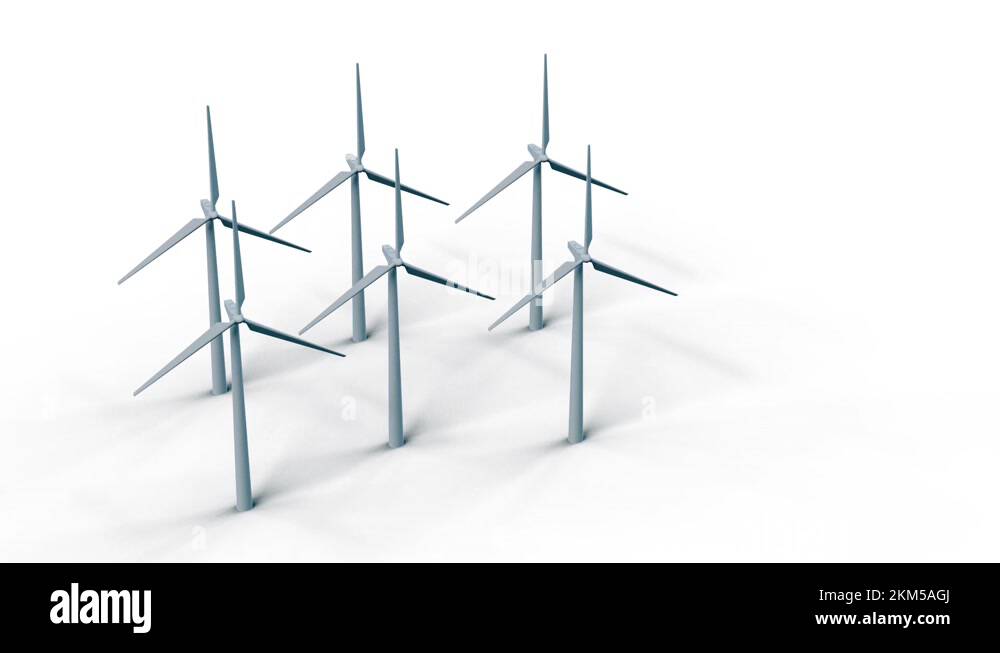 Rotation of wind turbines to generate electricity on white background ...