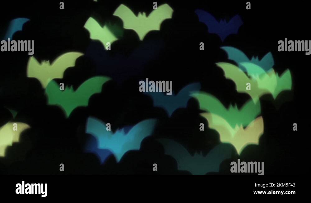 Animation of movement from left to right of bats on a black background ...