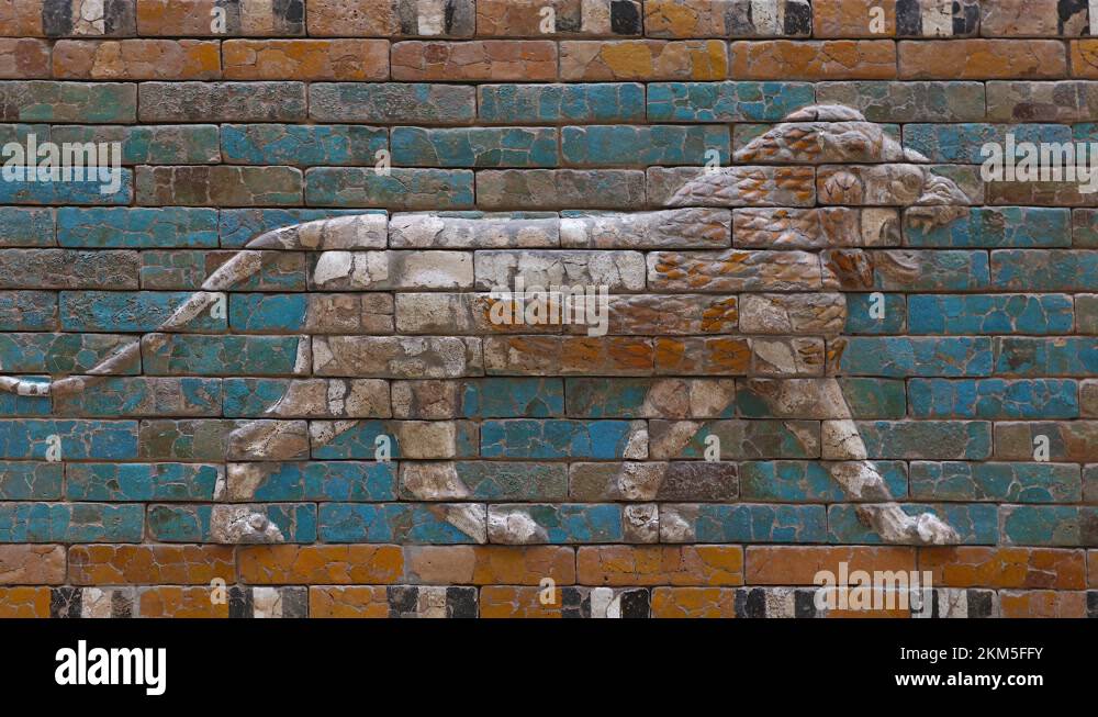 Glazed brick bas relief of Ishtar Gate of Babylon Stock Video Footage ...