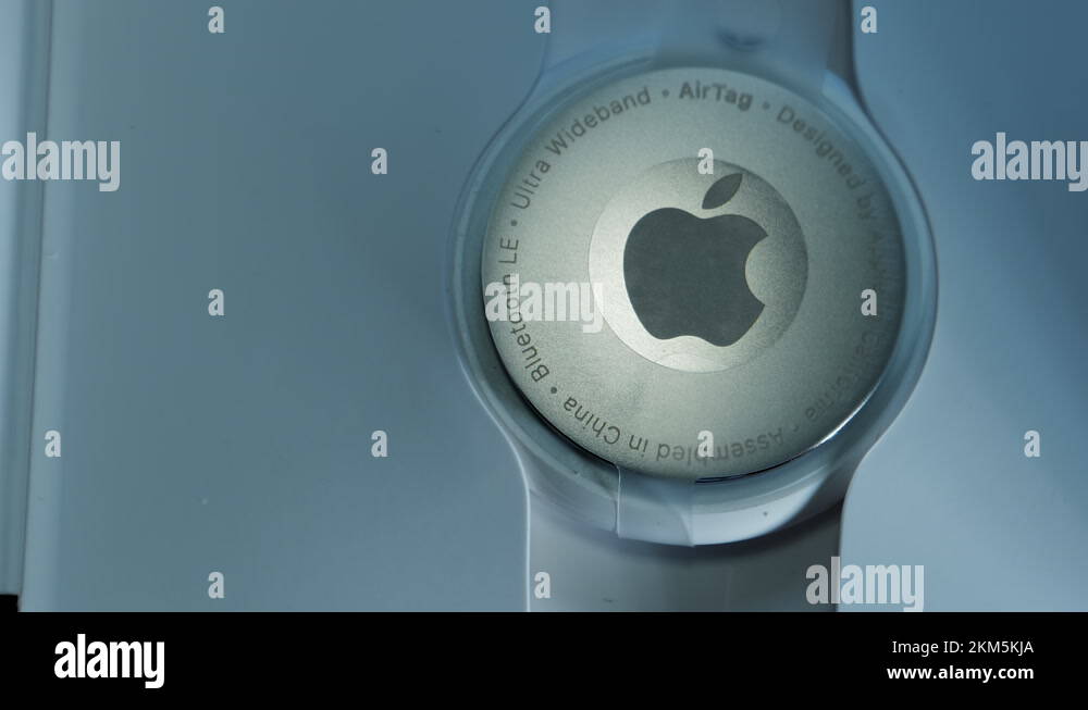 Slow pan over new AirTag with mirror back engravings ultra wideband and ...