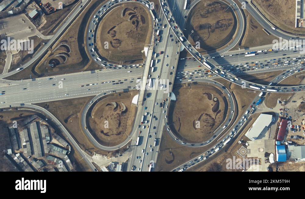 Transport interchange with cars, view from the top of the ring road ...