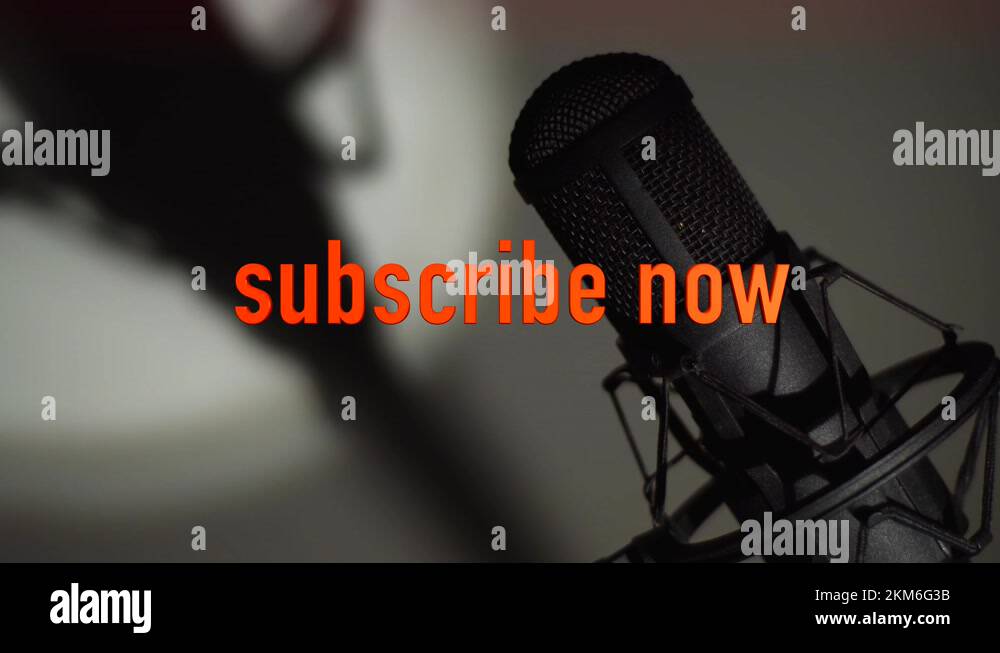Studio microphone . Color background with pop-up sign subscribe Stock ...