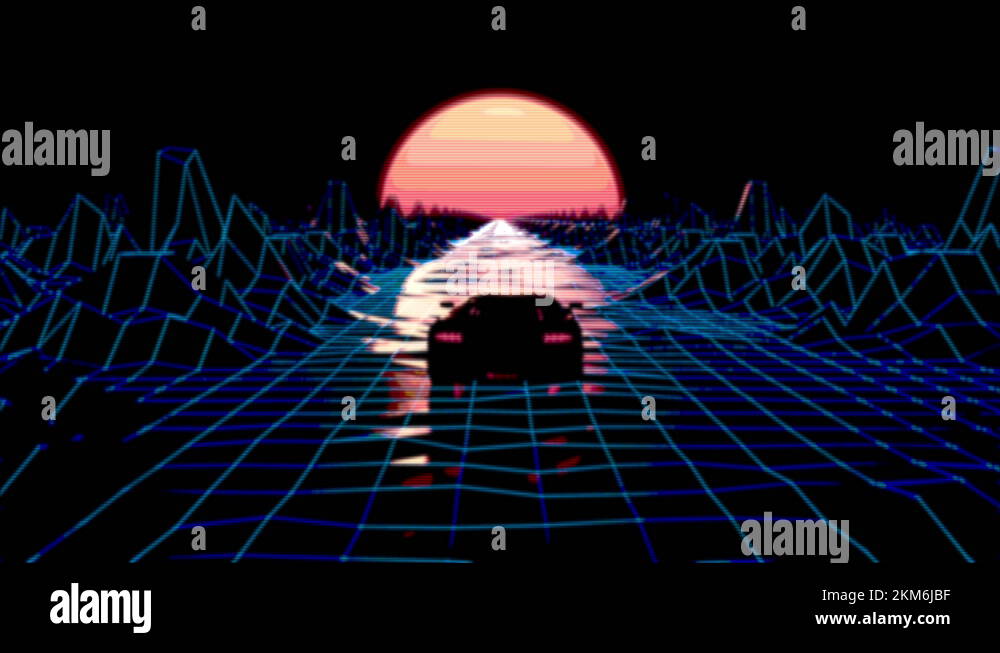 Beautiful 80s Retro Style CGI Animation. Futuristic Sport Car Driving ...