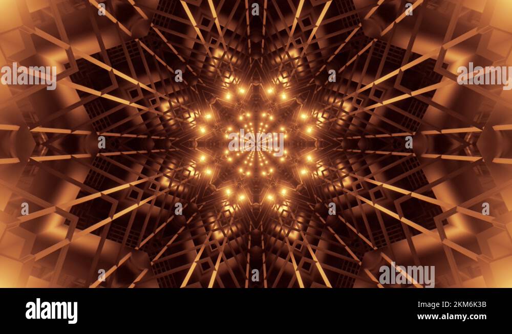 golden tunnel of star shaped frames. Complex structures of grids and ...