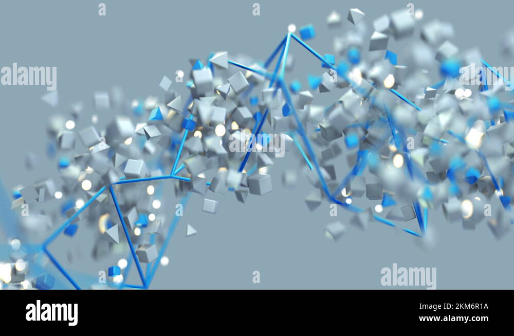 Stream of flying white and blue objects seamless loop 3D render ...