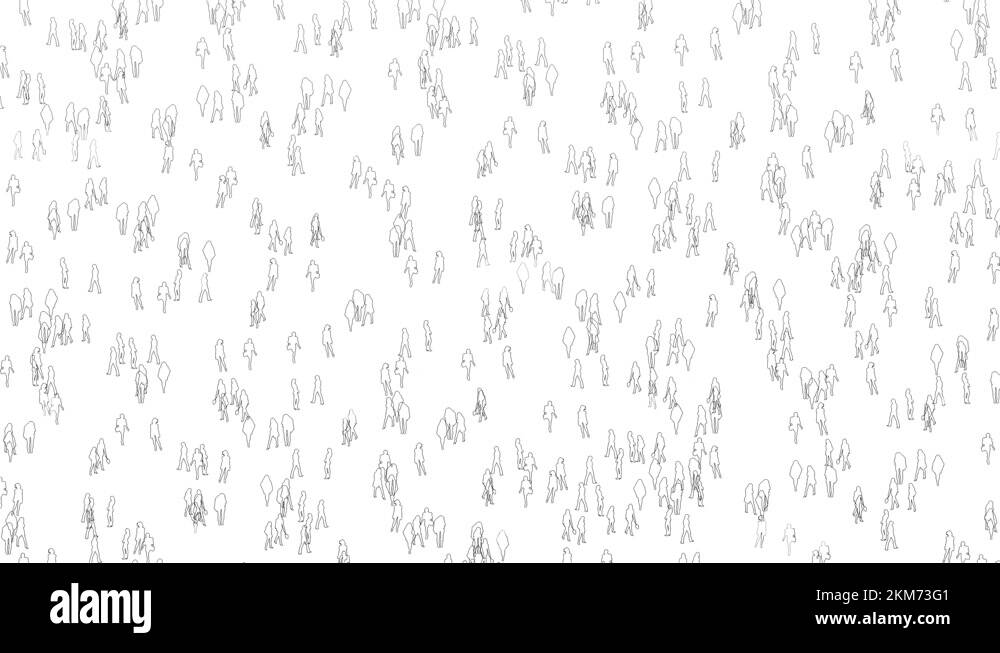 moving the camera into the public crowd animation on white background ...