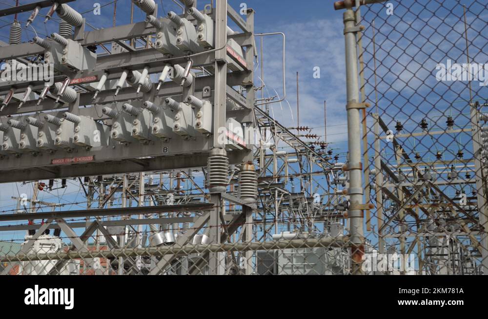 Electricity power grid substation transformers in downtown Ranson, WV ...