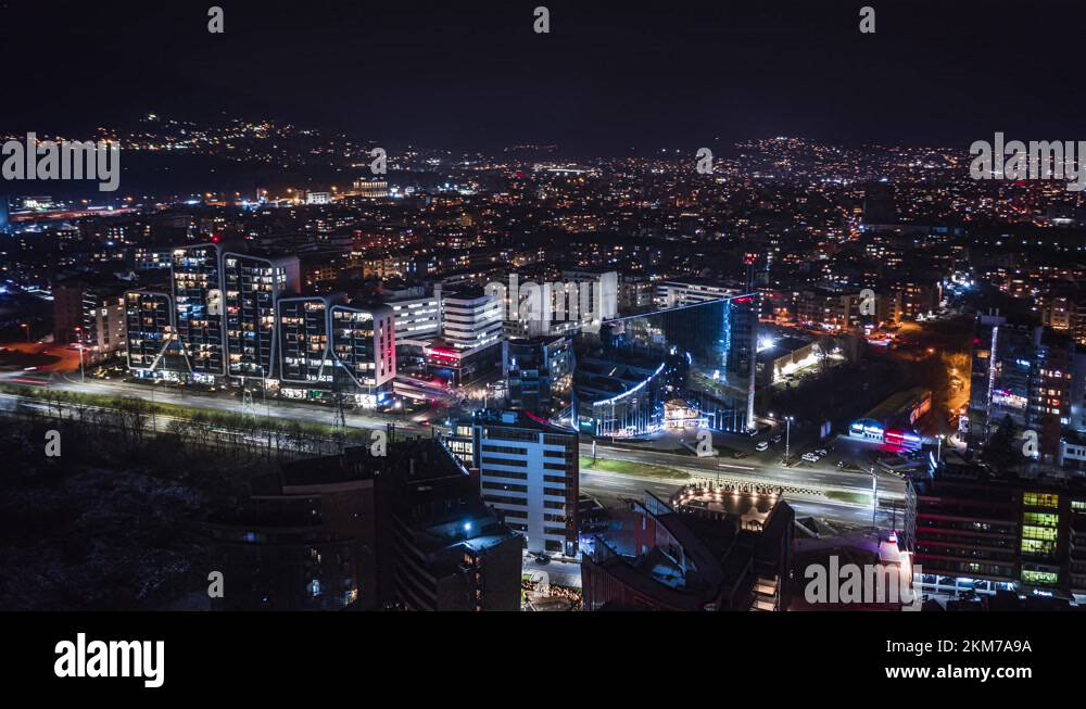 Drone footage of Sofia bul. Bulgaria during night Time Lapse. Hyper ...