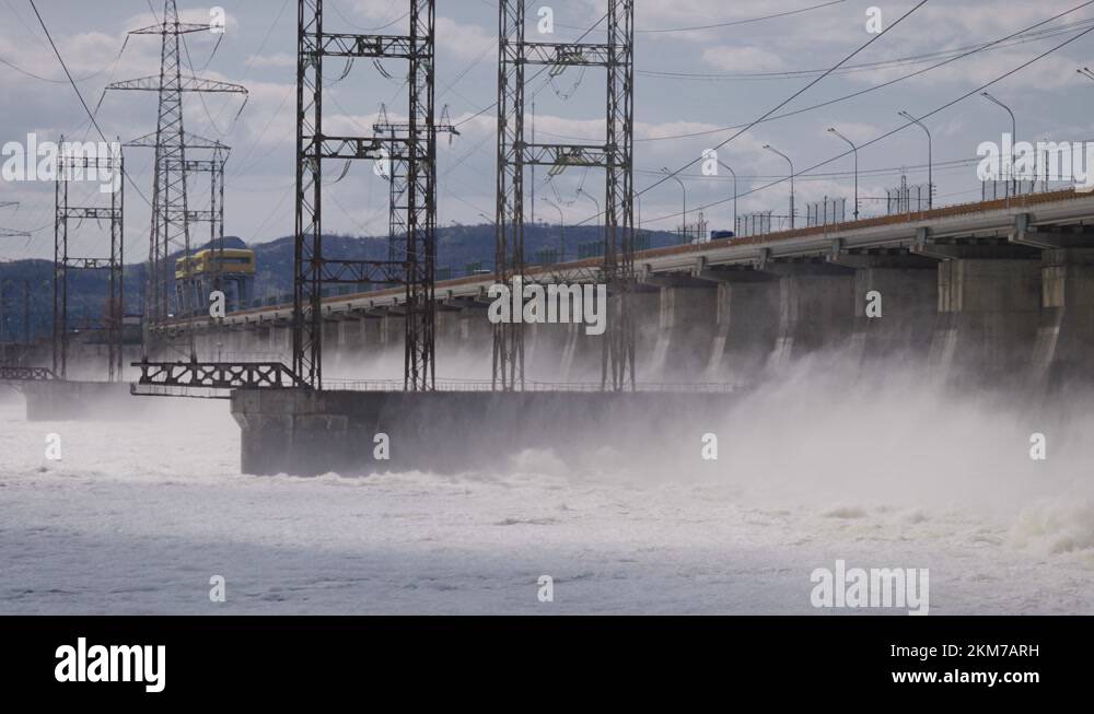 Hydroelectric power station on the Volga river. Large-scale ...