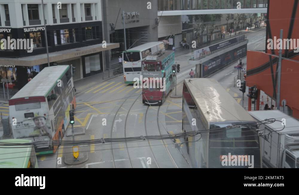 Double Decker Trams and Feeder Buses in Central Hong Kong, MTR Public ...