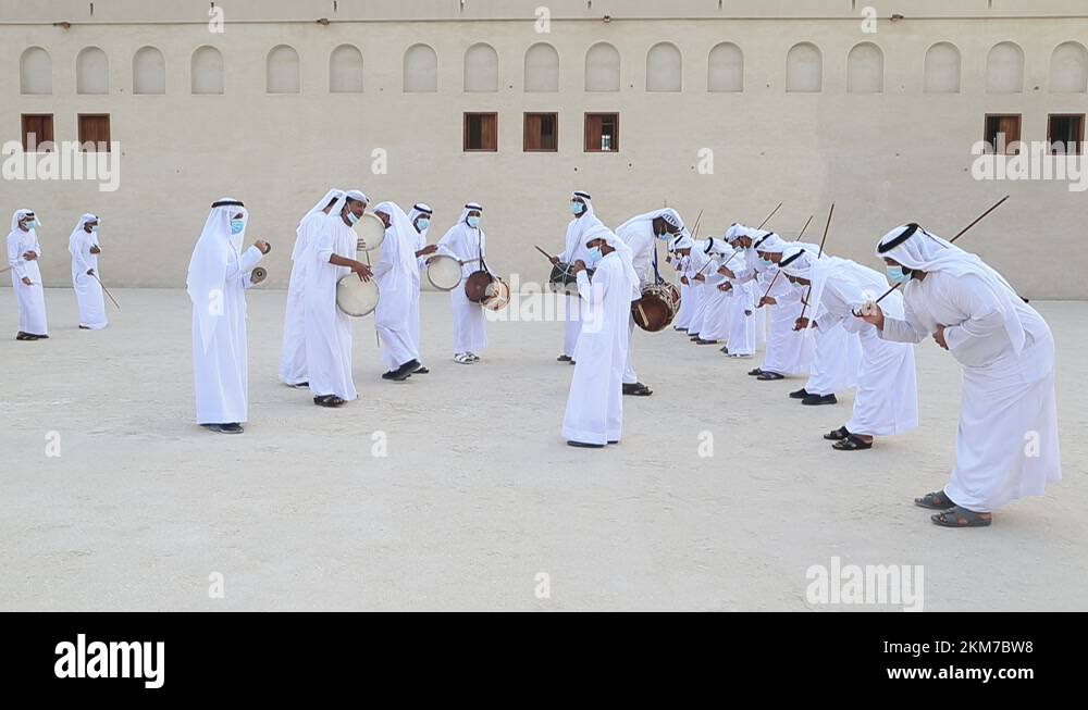 Traditional Emirati male Al Ayala dance at Qasr Al Hosn celebrating Eid ...