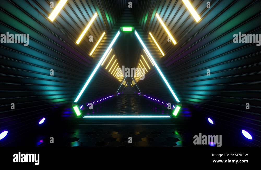 3d techno neon light tunnel corridor led blink vj futuristic Stock ...