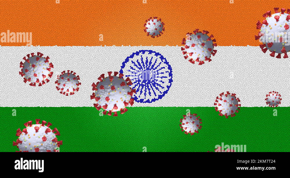 Composition of covid 19 cells over indian flag Stock Video Footage - Alamy