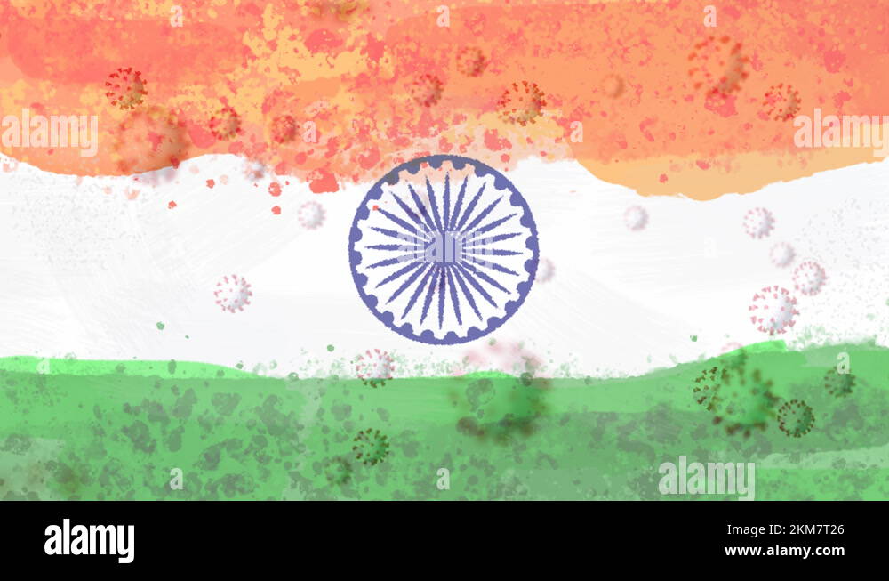 Composition of covid 19 cells over indian flag Stock Video Footage - Alamy