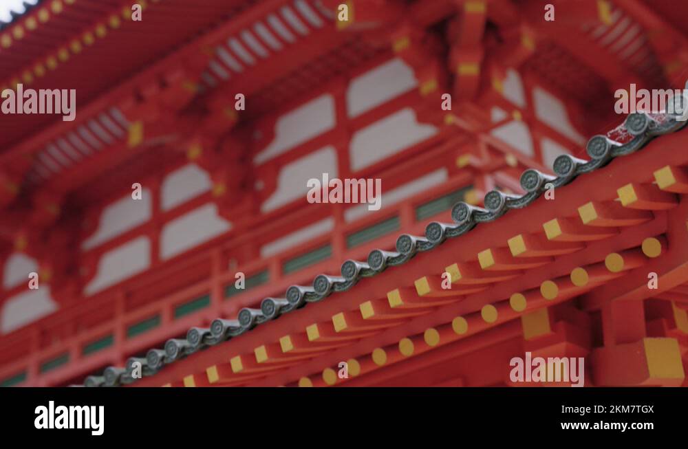 Japanese Temple Structure, Close up over Details of Roof and Columns ...
