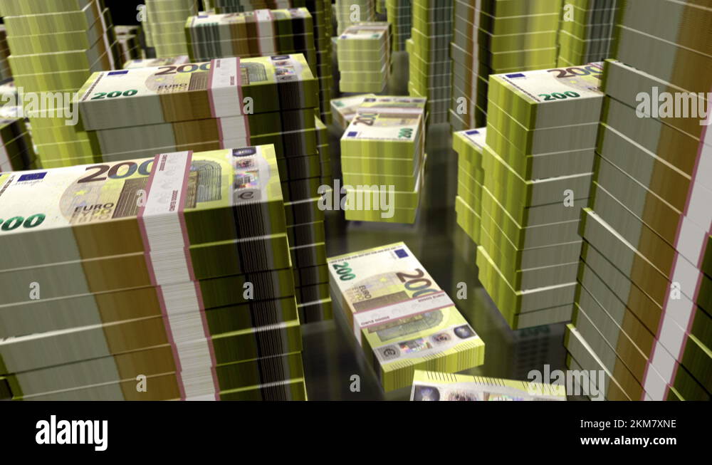 3d flight over the Euro money banknote packs loop animation Stock Video ...