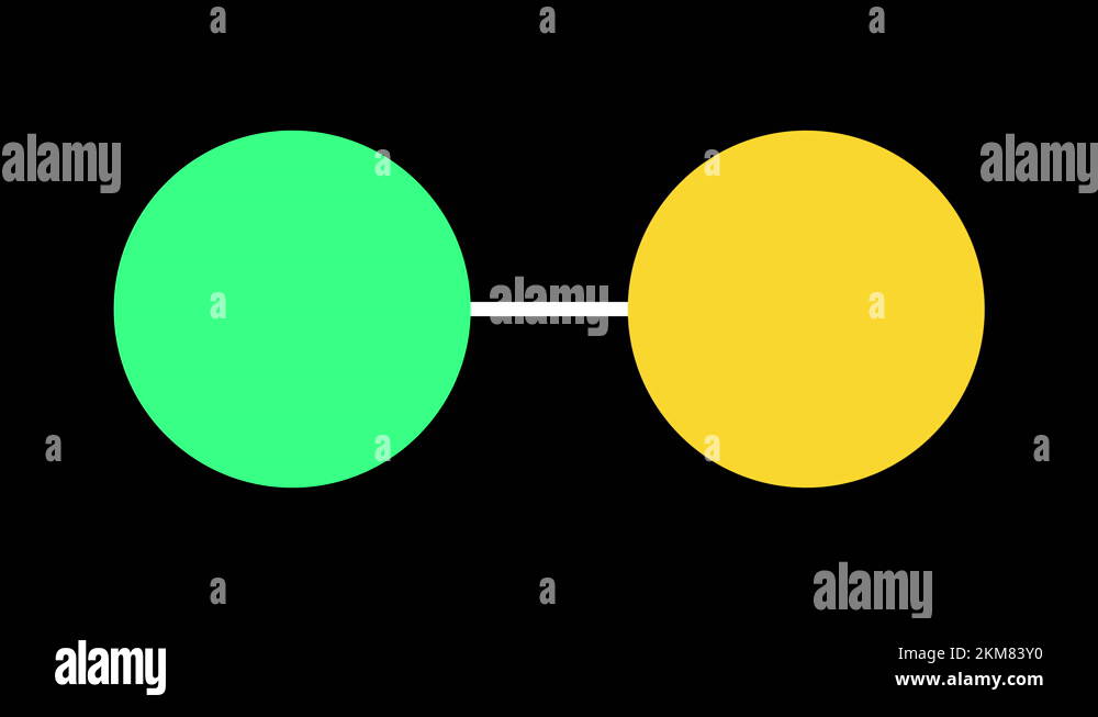 Two Circle Ball Diagram with Line Connector Animation on Black ...