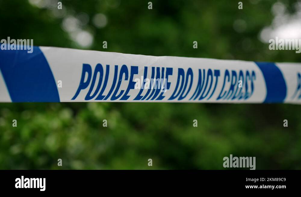 Crime Scene Tape Barricade In The Woods, 'Police Line Do Not Cross ...