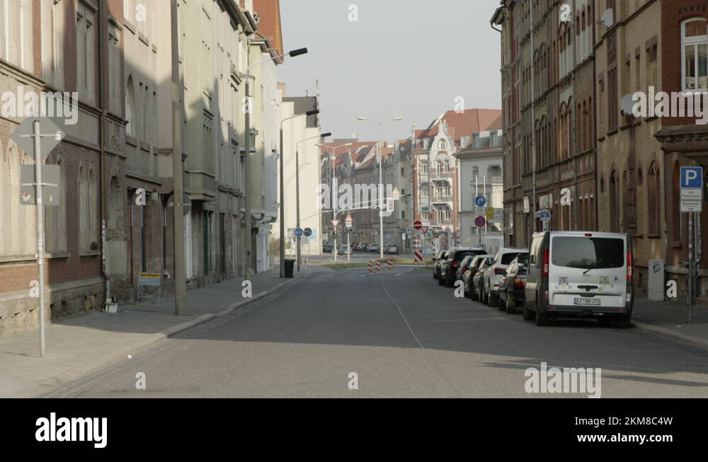 Lockdown Of A Quiet City Street In A Historic German Neighborhood, With ...