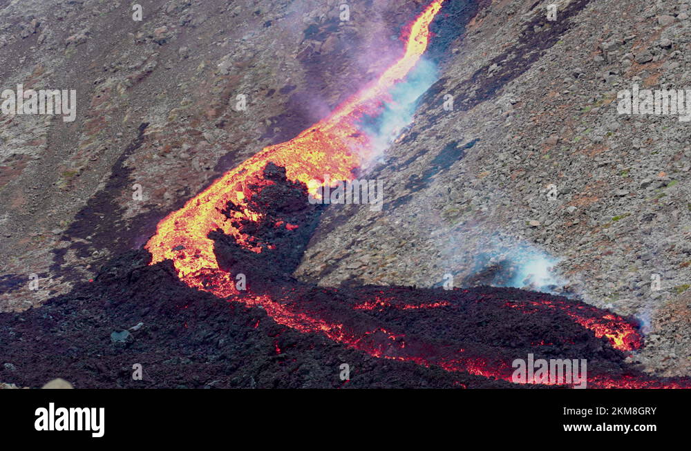 Glowing Magma flowing down after Fagradalsfjall Volcanic Eruption in ...