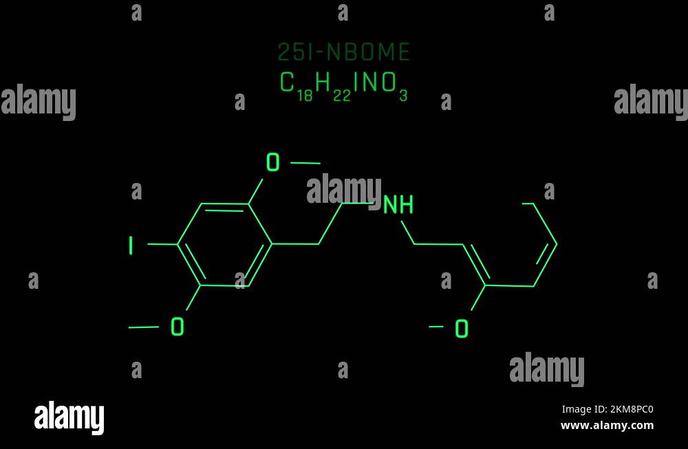 25I-NBOME Molecular Structure Symbol Neon Animation on black background ...