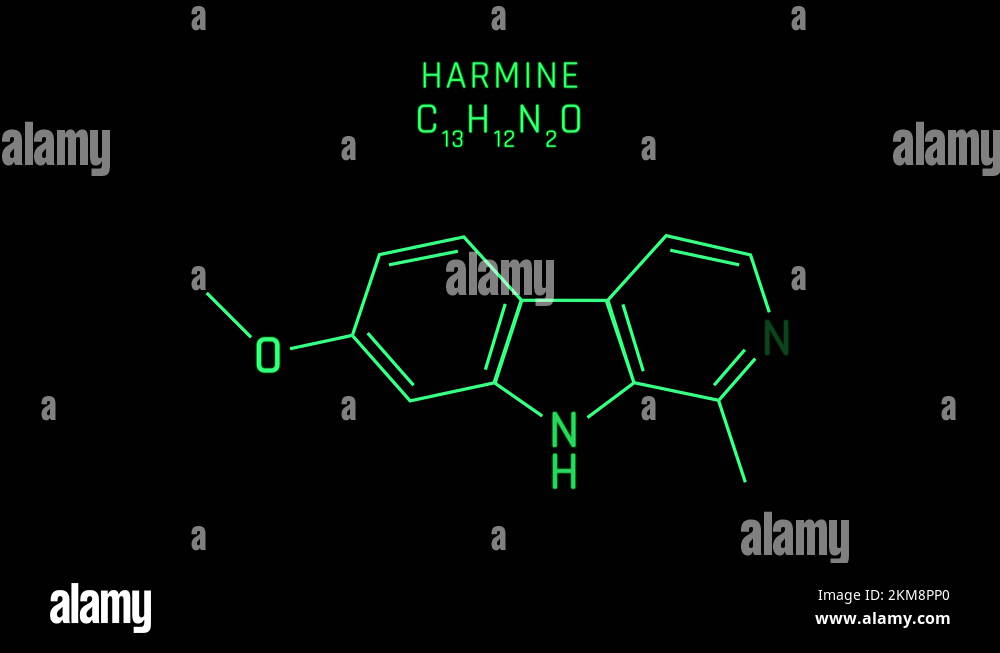 Harmine Molecular Structure Symbol Neon Animation on black background ...