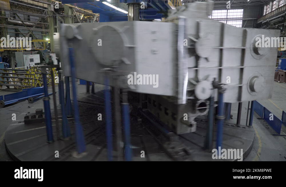 Huge Vertical Lathe Machine Rotating.Gas Turbines Production ...