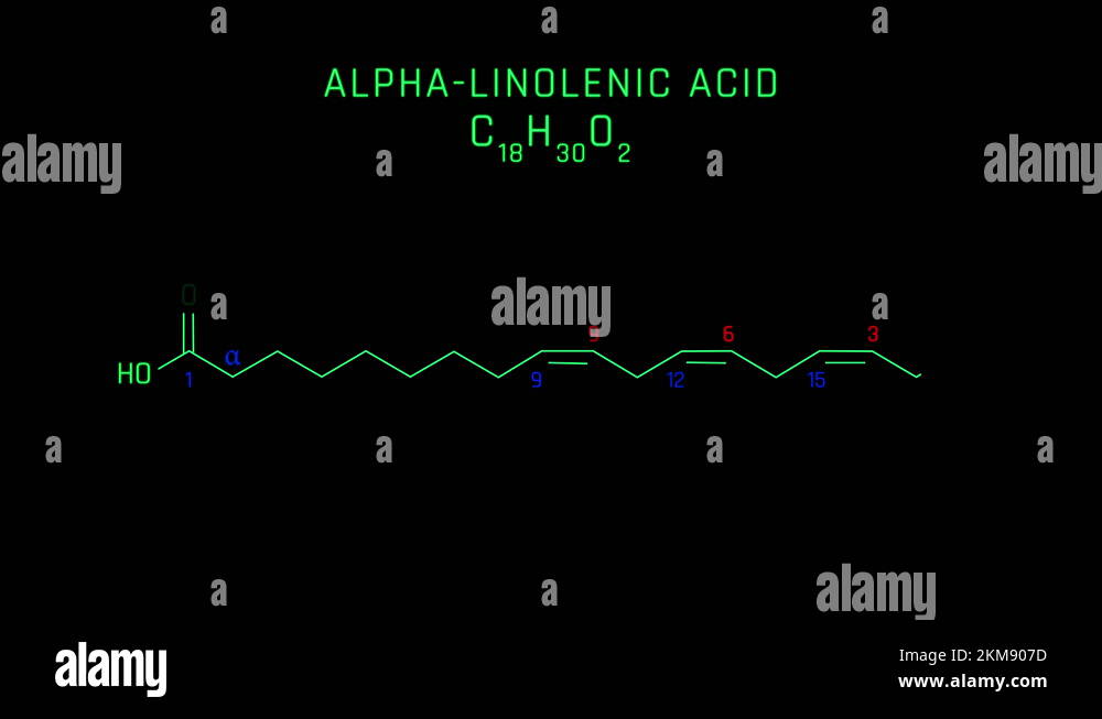 Alpha-Linolenic Acid or ALA Molecular Structure Symbol Neon Animation ...