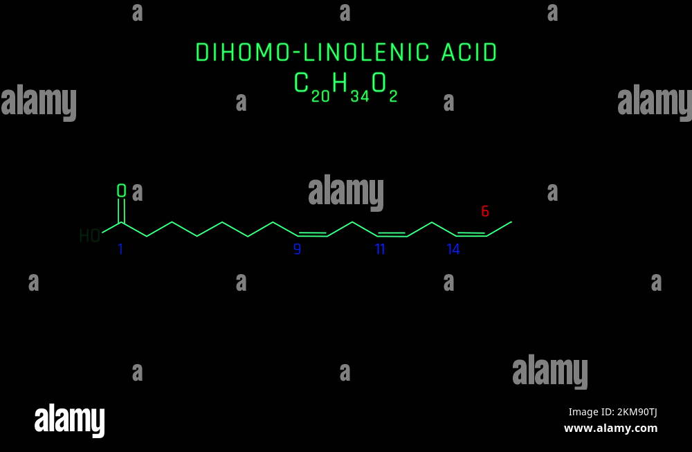 Dihomo-y-linolenic acid or DGLA Molecular Structure Symbol Neon ...