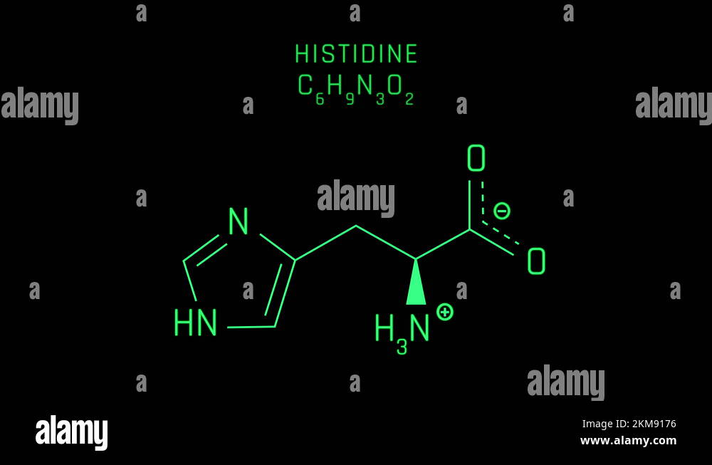 Histidine Molecular Structure Symbol Neon Animation on black background ...
