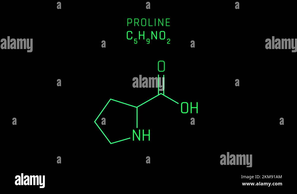 Proline Molecular Structure Symbol Neon Animation on black background ...
