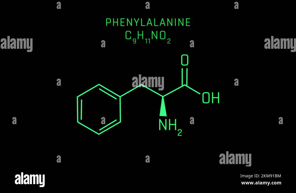 Phenylalanine Molecular Structure Symbol Neon Animation on black ...