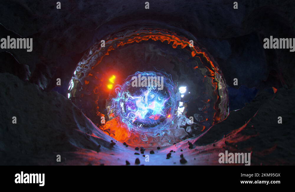 Futuristic sci-fi portal in alien cave 3D render seamless loop ...