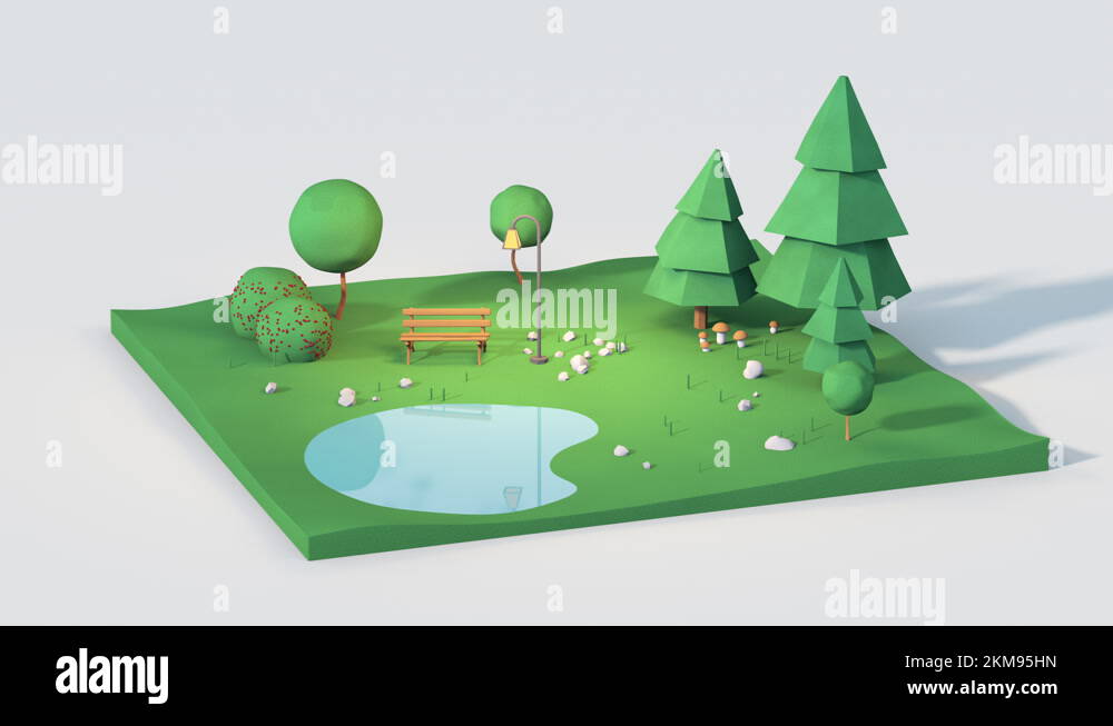 Four Seasons In Park Low Poly Scene 3d Render Seamless Loop Animation