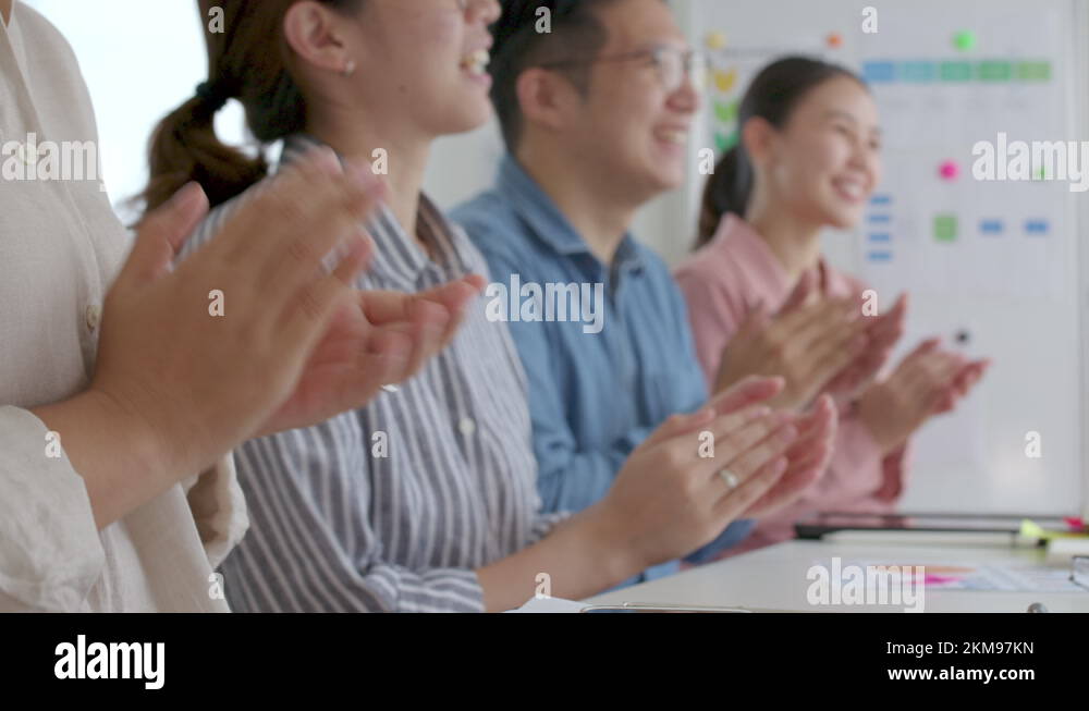 Asian meeting success business woman applause clapping presentation ...