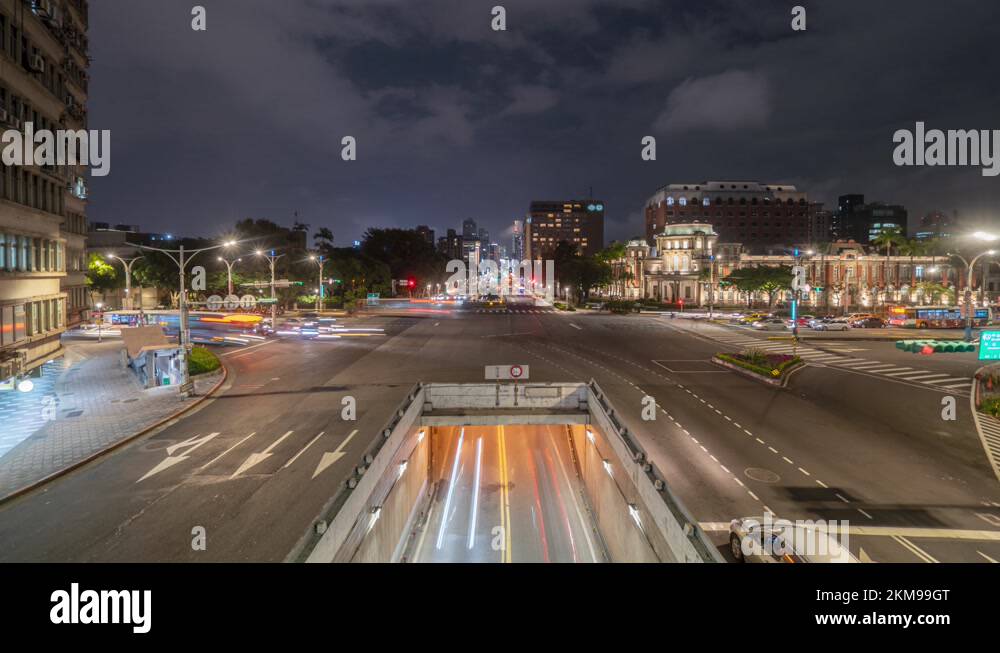 Panning View of Night City Time Lapse From Left to Right at Overlooking ...