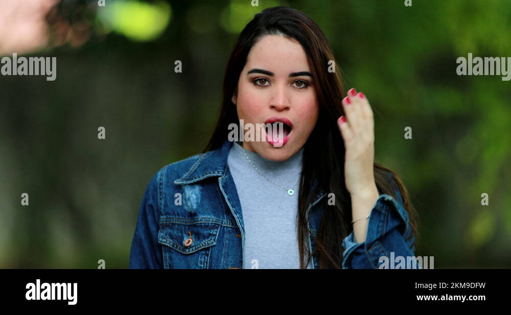 Young woman receiving bad news. Girl emotion reaction negative reaction ...