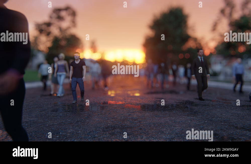 Mass exodus of people from cities during the cataclysm. A crowd of ...