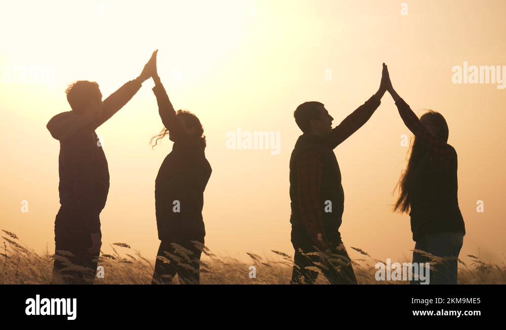 teamwork group of people, achieving common goals, success.Silhouette ...